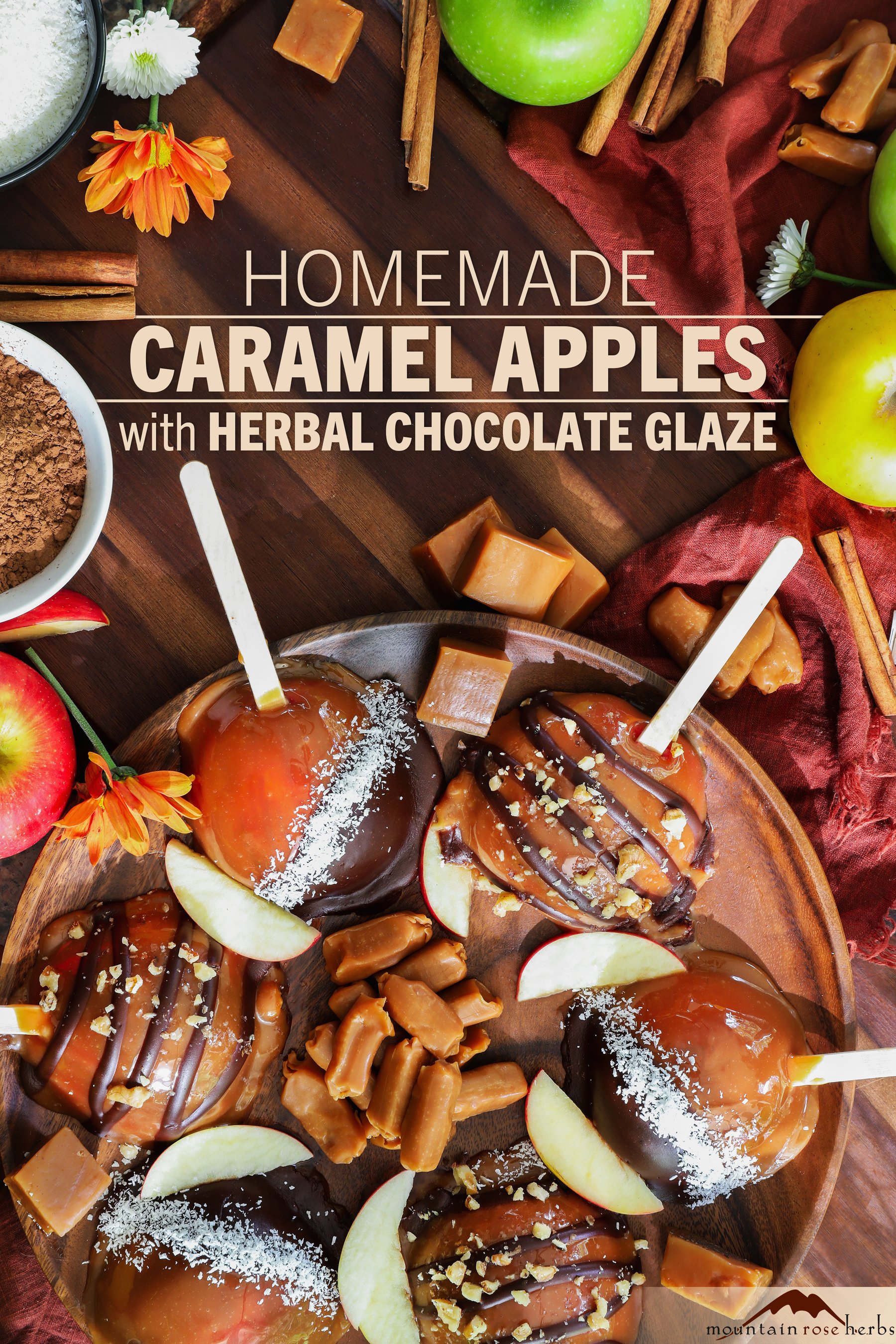 Homemade Caramel Apple Slices with Herbal Chocolate Glaze