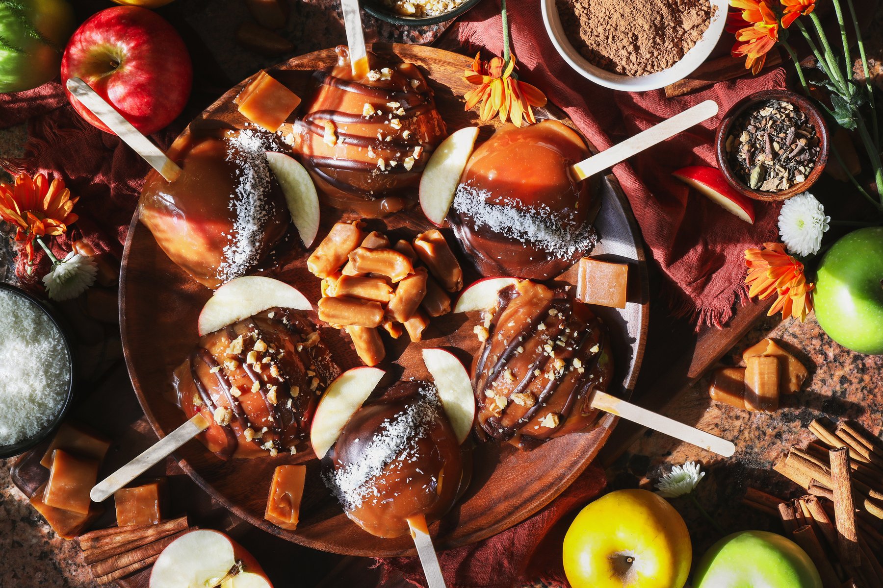 Homemade Caramel Apple Slices with Herbal Chocolate Glaze
