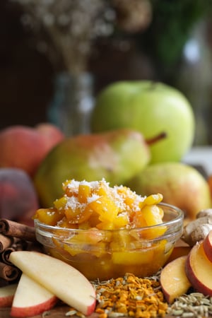 Homemade Fruit Compote with Warming Herbs and Spices