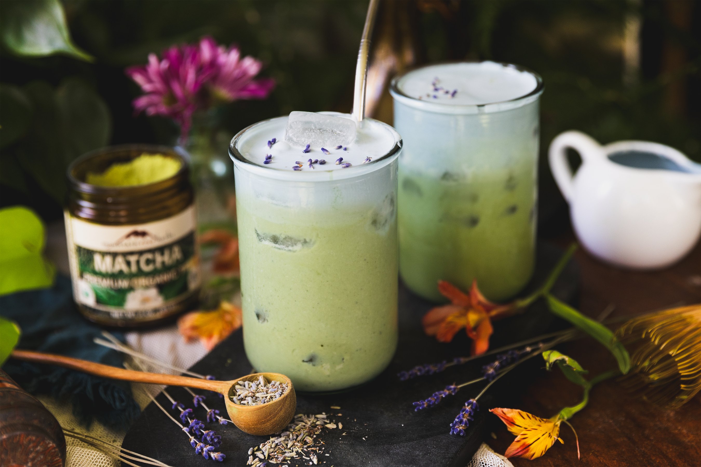 Iced Matcha Latte with Lavender Cold Foam